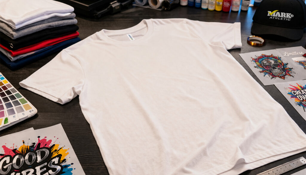 Playera lisa premium sobre mesa de trabajo con materiales para ...